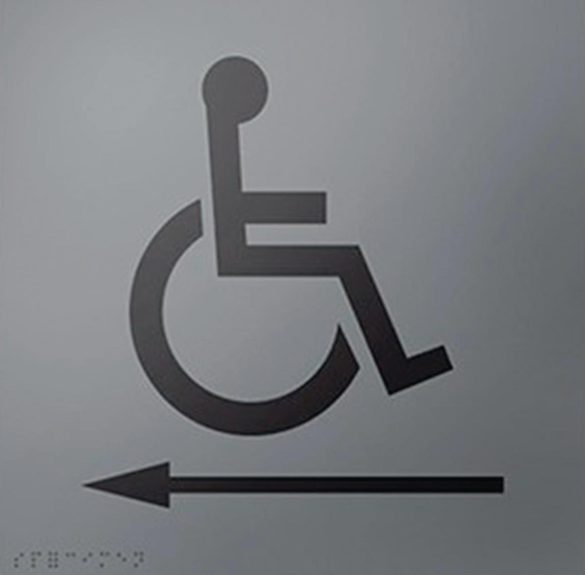 Bord picto rolstoel pijl links in relief en braille - Manutan.nl