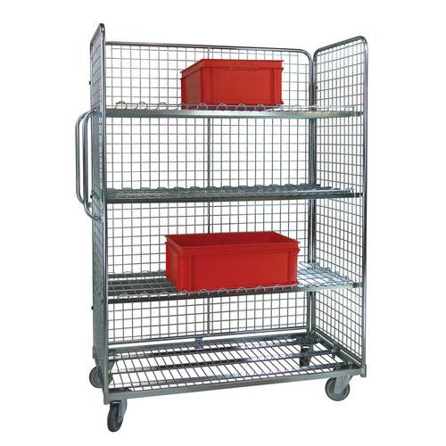 Rolcontainer met 3 zijden en 3 legplanken - 400 kg - Manutan.nl