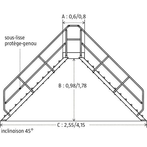 Verrijdbare loopbrug met hellingshoek 45° - Breedte 800 mm - Manutan.nl